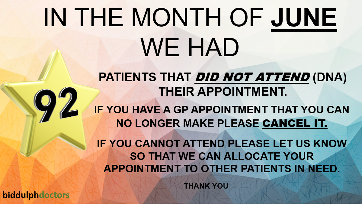 Did Not Attend (DNA) Results for June - Biddulphdoctors